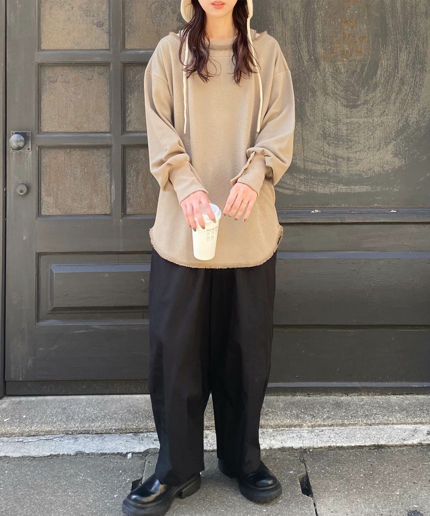 レイヤードデザインワッフルトップス | Layered design waffle top(kiharu original item)